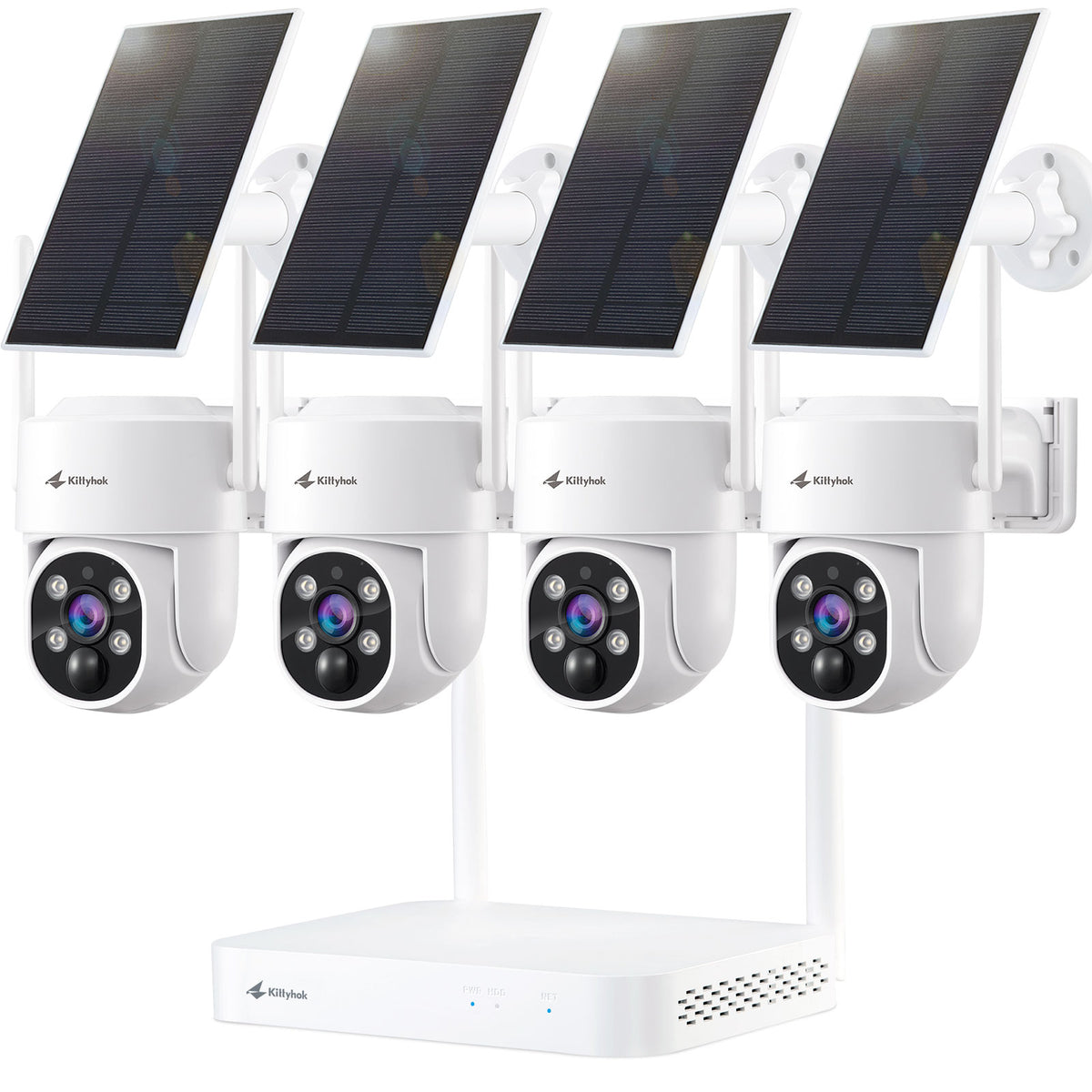 Kittyhok PTZ Solar Security Camera System, 4PCS Pan & Tilt 2K Outdoor
